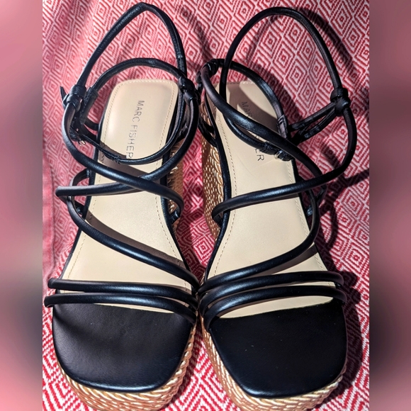 Marc Fisher | Shoes | Marc Fisher Sandals Black Tan Espadrillestyle ...